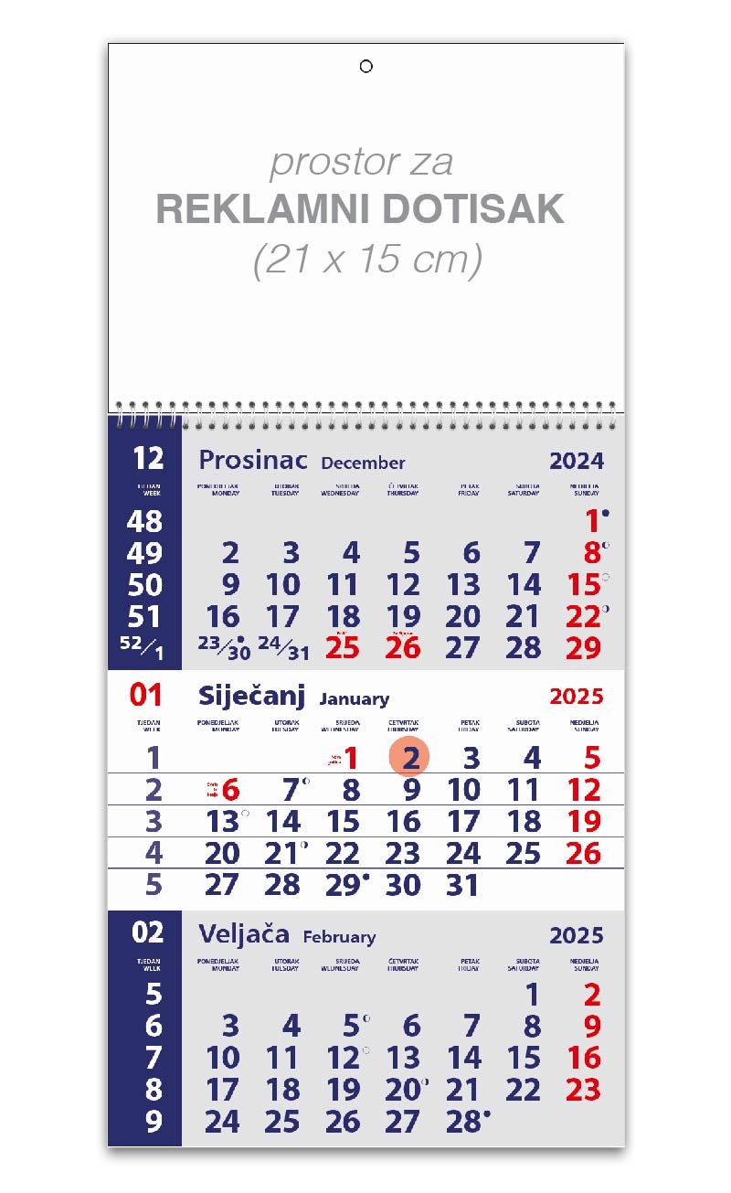 Trodijelni mali kalendar (A4) - kalendar